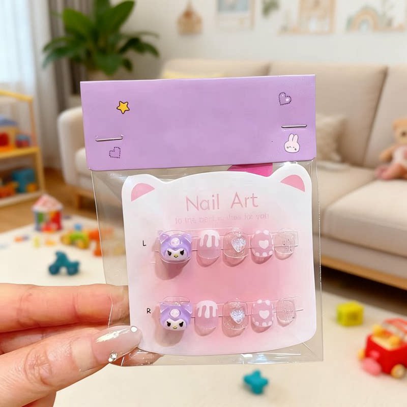 Декали для ногтей для девочек 3-8 лет: 10 шт. фиолетовый Куроми, нетоксичные, легко наносятся