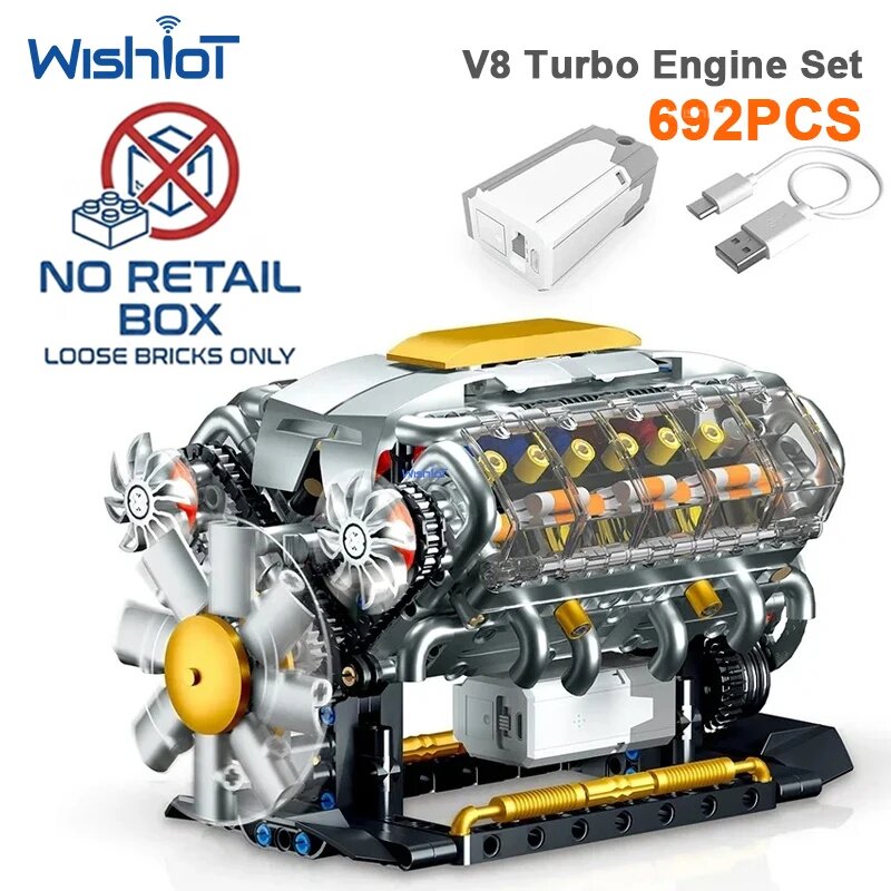 Конструктор Wishiot GQ3053 Двигатель V8 692 деталей GQ3053 without box