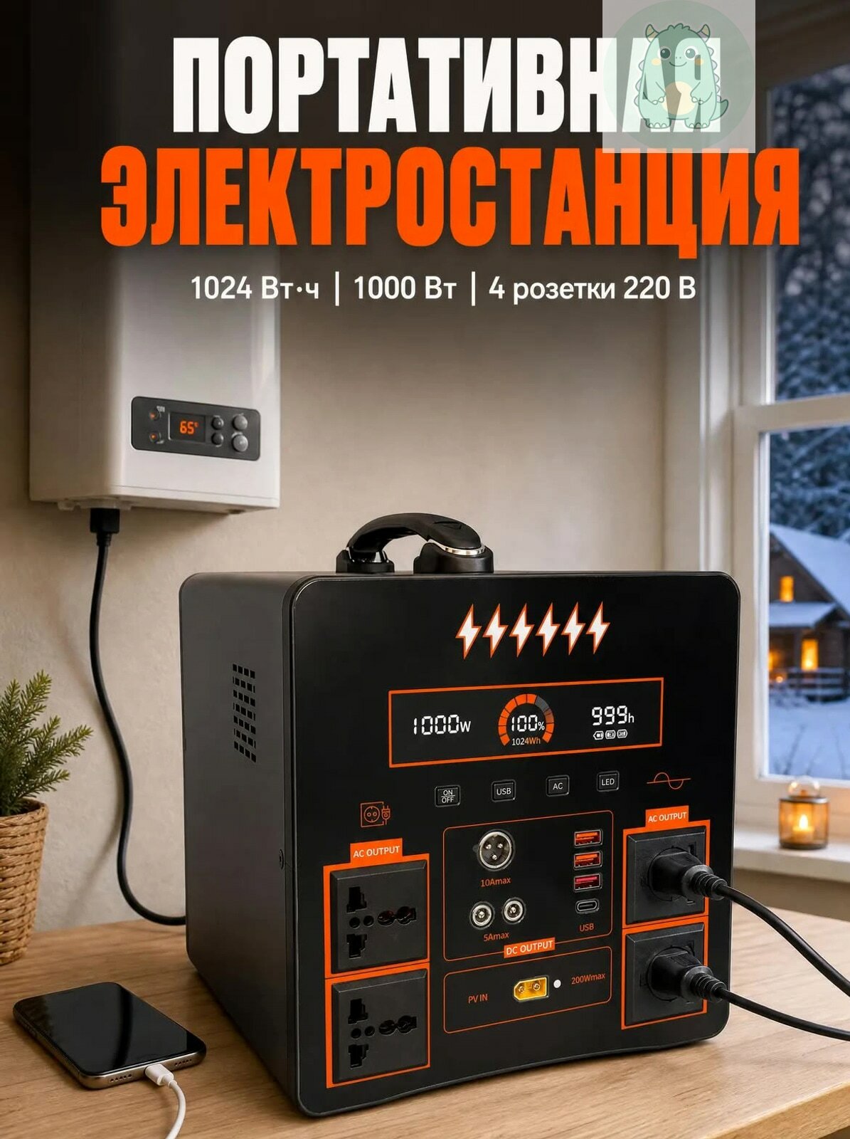 Бокс для батареек портативная электростанция 1024 Вт ч, зарядная станция LiFePO4 с розеткой 220 В, 320000 мАч, 1000 Вт, серый