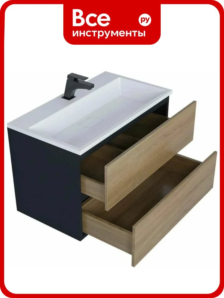 Подвесная тумба под раковину для ванной uperwood Barsa_70 см, черная/дуб сонома 2930205157