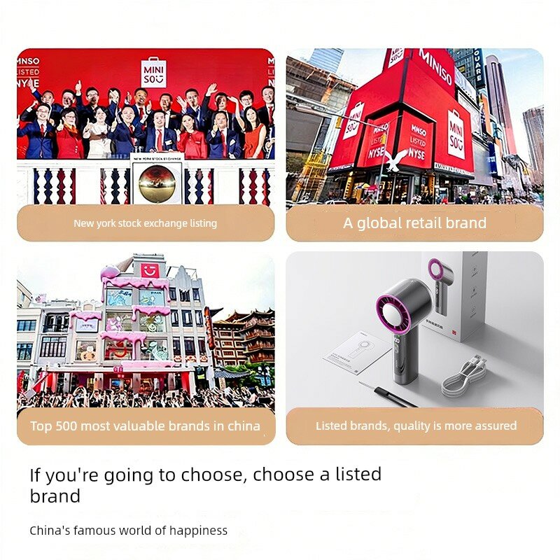 Новая модель 2026 года] Мини-вентилятор MINISO, портативный, ручной, с ультрадолгим сроком службы батареи, бесшумный,