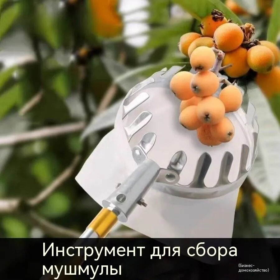 Плодосборник для сбора фруктов на большой высоте, 60х2х40см, телескопическая ручка, нержавеющая сталь — фото 1
