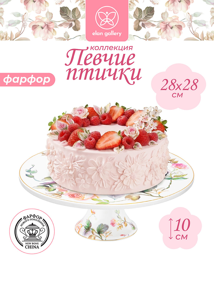 Блюдо, тортовница на ножке 28х28х10 см Elan Gallery Певчие птички