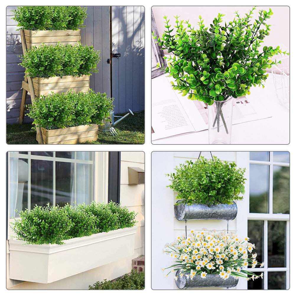 12 Штук Искусственные Зеленые Ветки Фальшивые Растения Декор Eucalyptus 32X24Cm
