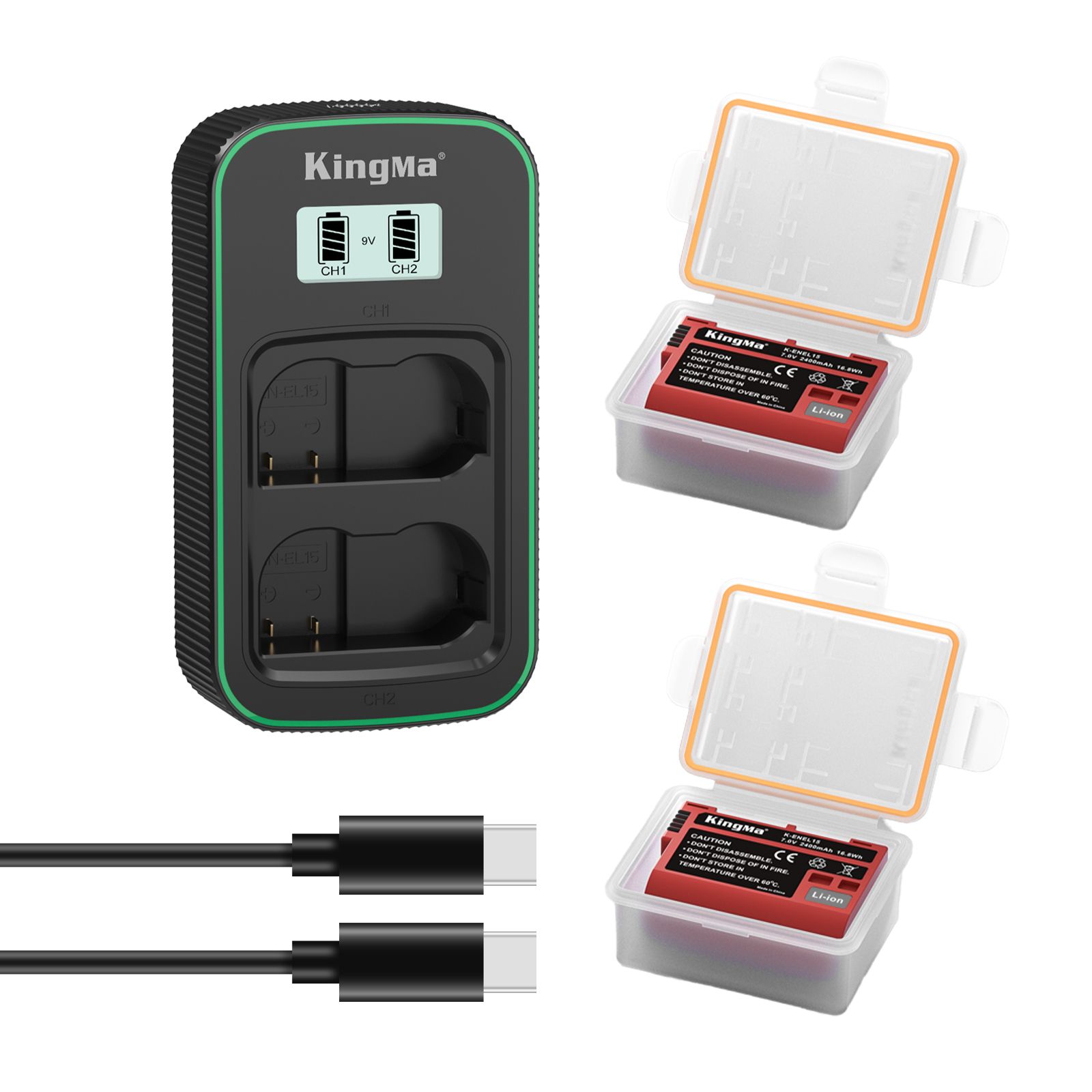 Быстрое зарядное устройство + 2 аккумулятора KingMa EN-EL15 2400 mAh (Nikon Z8; Z7 II; Z6 III; Z5; D850; D780; D7500)