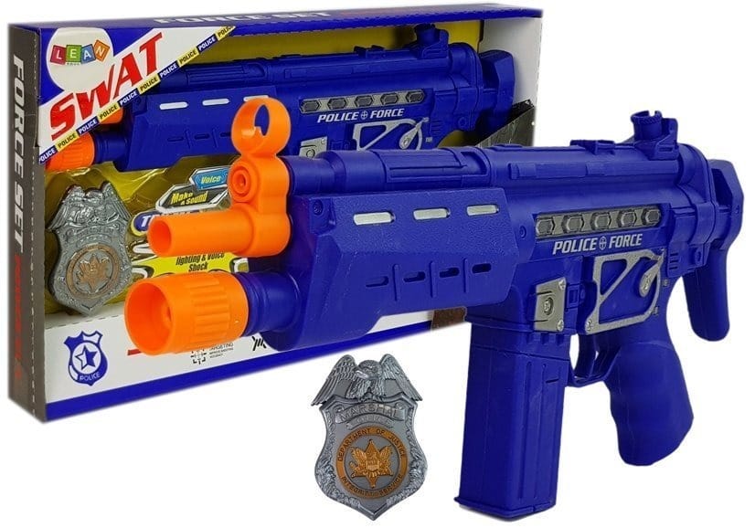 Реквизит, бутафория карнавальная Lean Toys полицейский пистолет со значком шерифа, темно-синий, 37 см