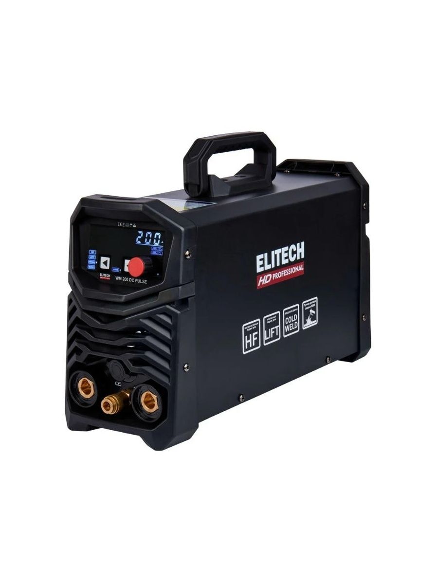 Сварочный аппарат ELITECH HD WM 200 DC PULSE (инвертор, TIG-DC, импульс, 220В, 10-200A(TIG), 10-200А(MMA), ПВ200А/60%, 6.5кг)