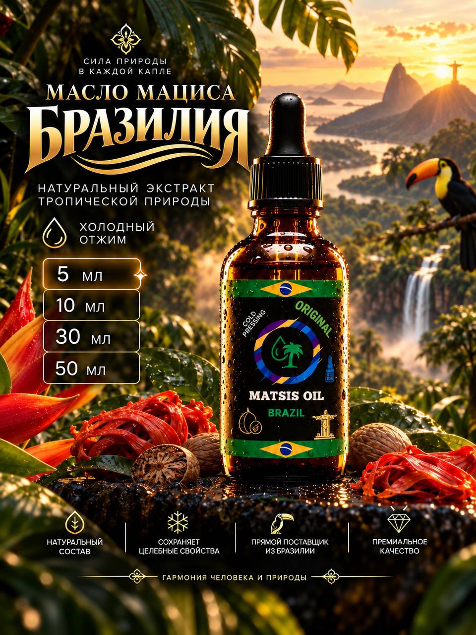 Масло Мациса 5 мл Бразилия Сыродавленное
