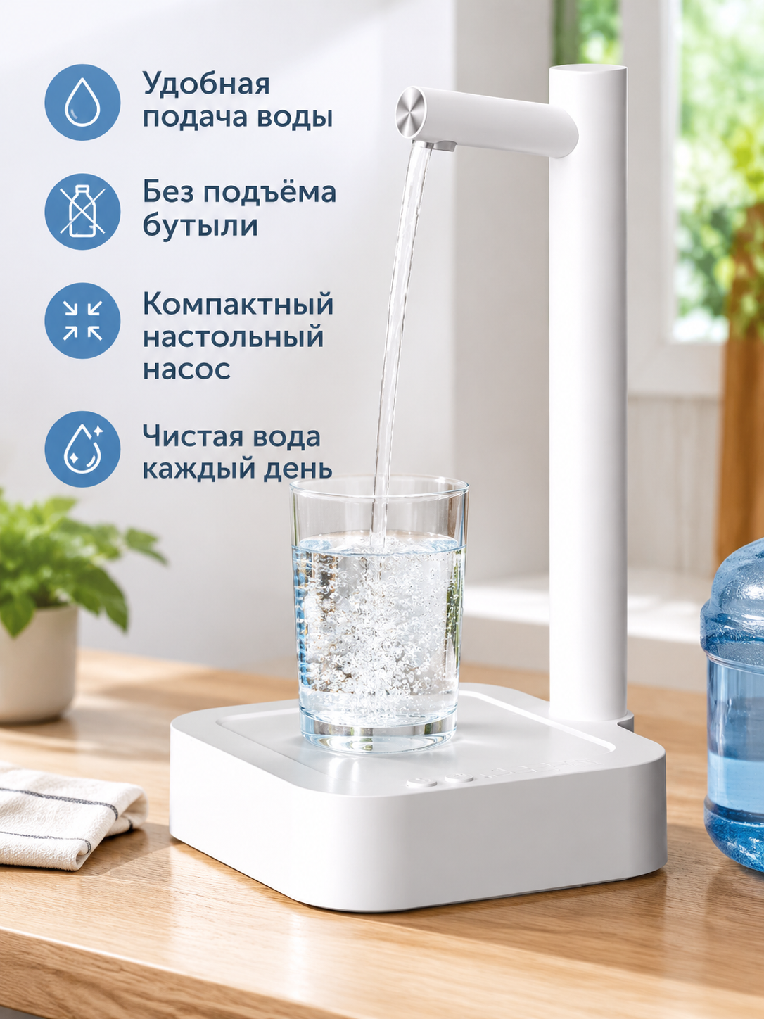 Умный настольный электрический насос для бутылей с водой, автоматическая подача воды, Белый