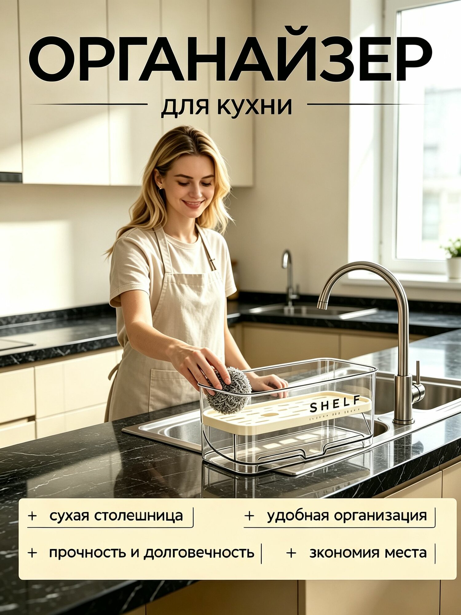 Держатель кухонный для губки, мыла, 18 см х 8.5 см х 8.5 см, 1 шт