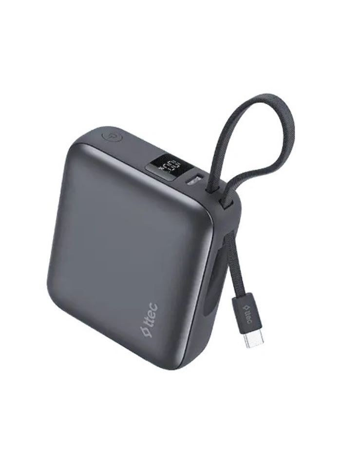 Внешний аккумулятор TTEC ReCharger Mini LCD 10000mAh USB-C PD 35W Powerbank со встроенным кабелем USB-C. Цвет: серый