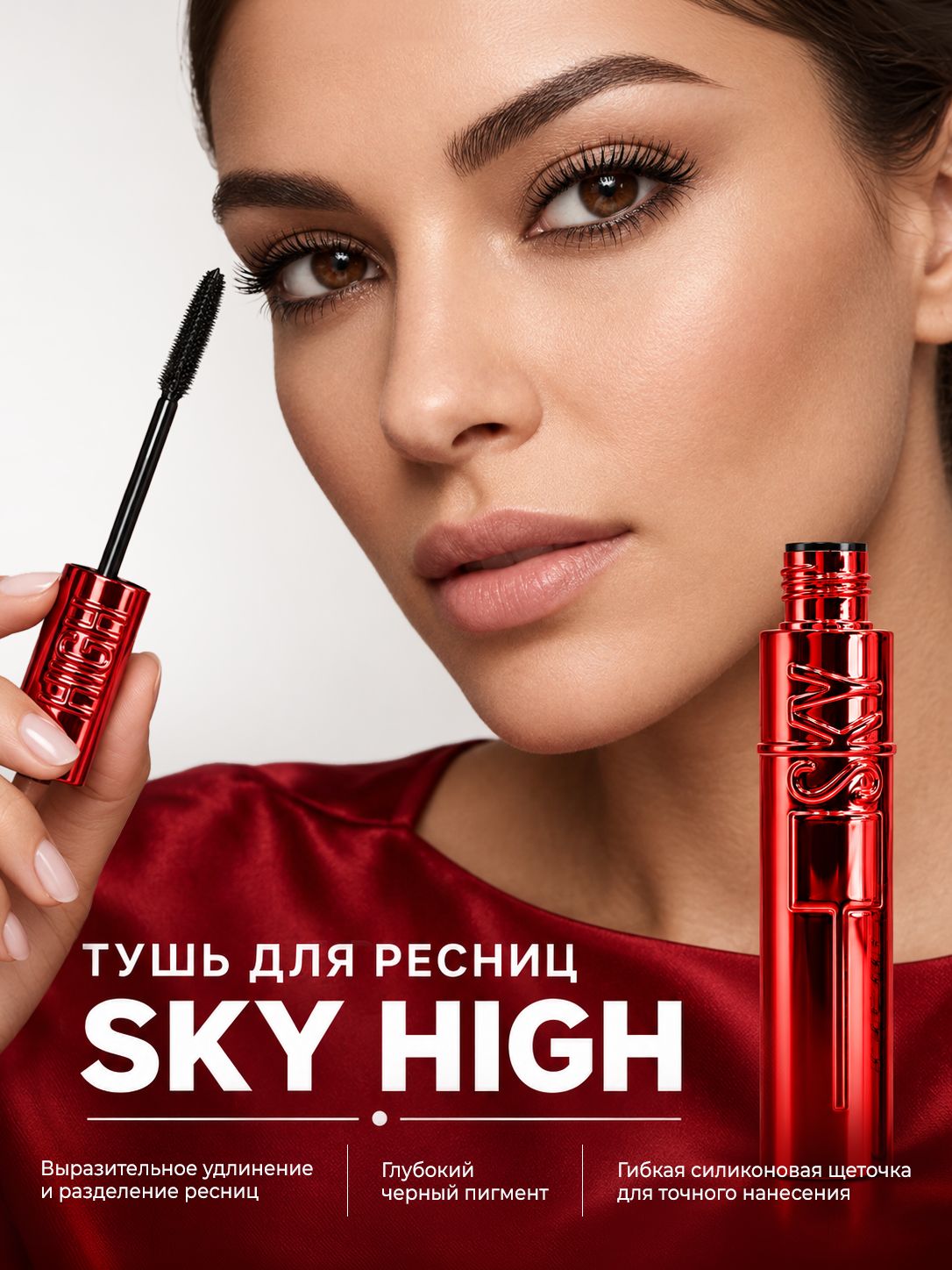 Тушь для ресниц удлиняющая и объем, черная, термотушь, Sky High