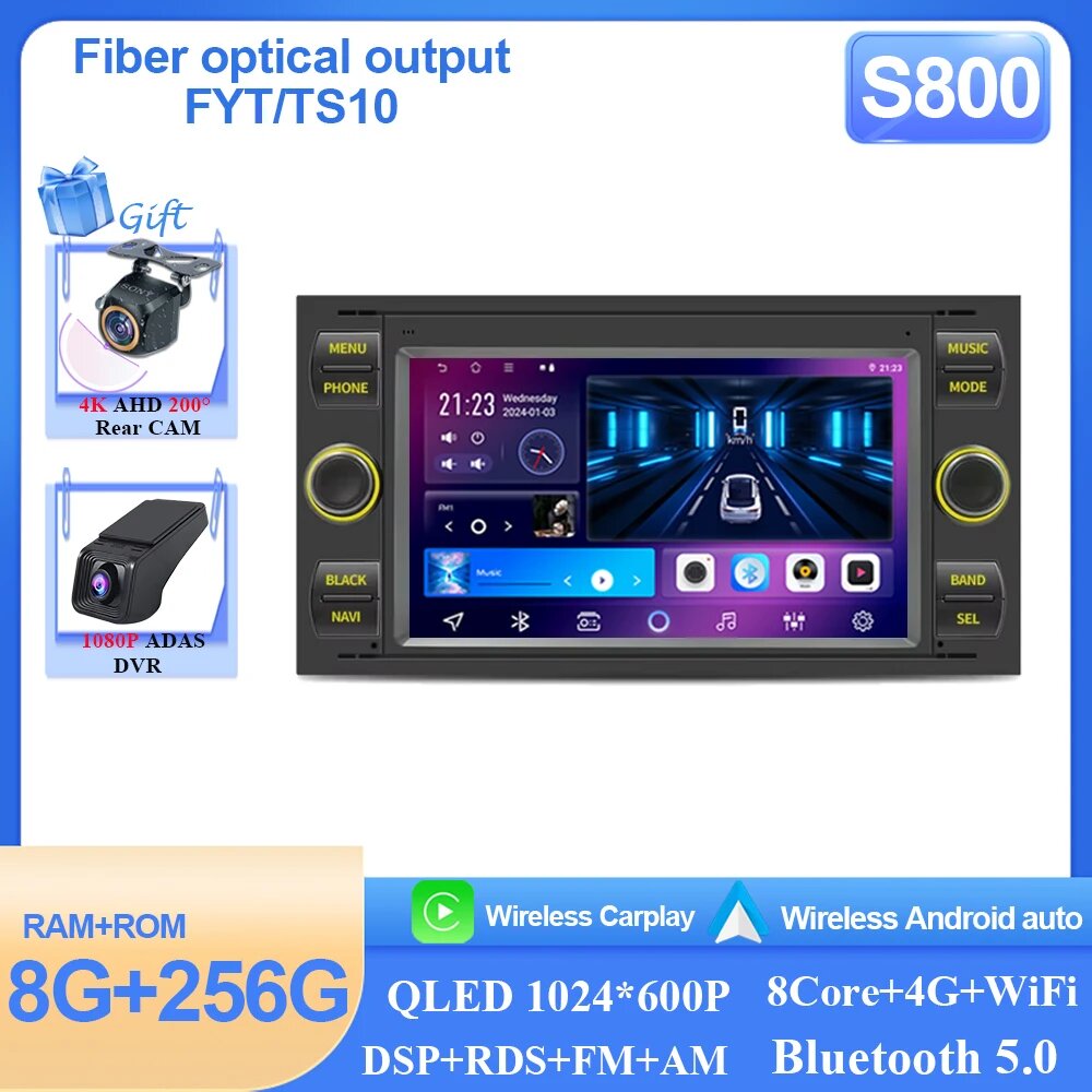 Android15 Автомобильный радиоприемник Wi-Fi Navi для Ford Mondeo S-max Focus C-MAX TS10 8-256G DVR