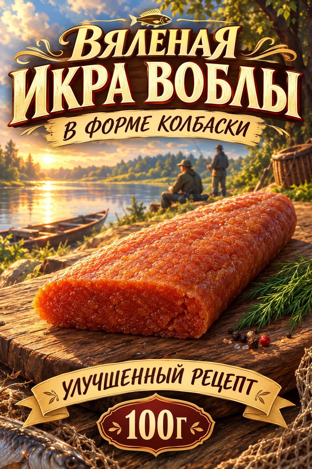 Вяленая Икра Воблы 100г в форме Колбаски