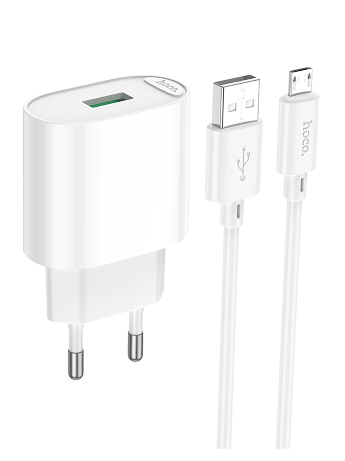 Зарядное устройство hoco, C109A с кабелем Micro-USB, порт USB-A с поддержкой быстрой зарядки 18W QC 3.0/FCP/AFC, белый