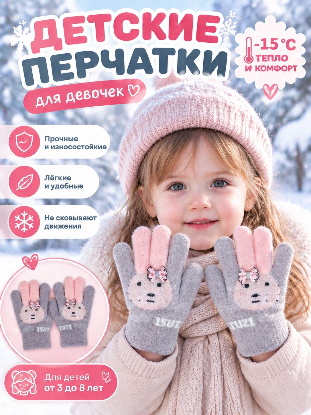 Варежки Осень-зима 2026 для девочек