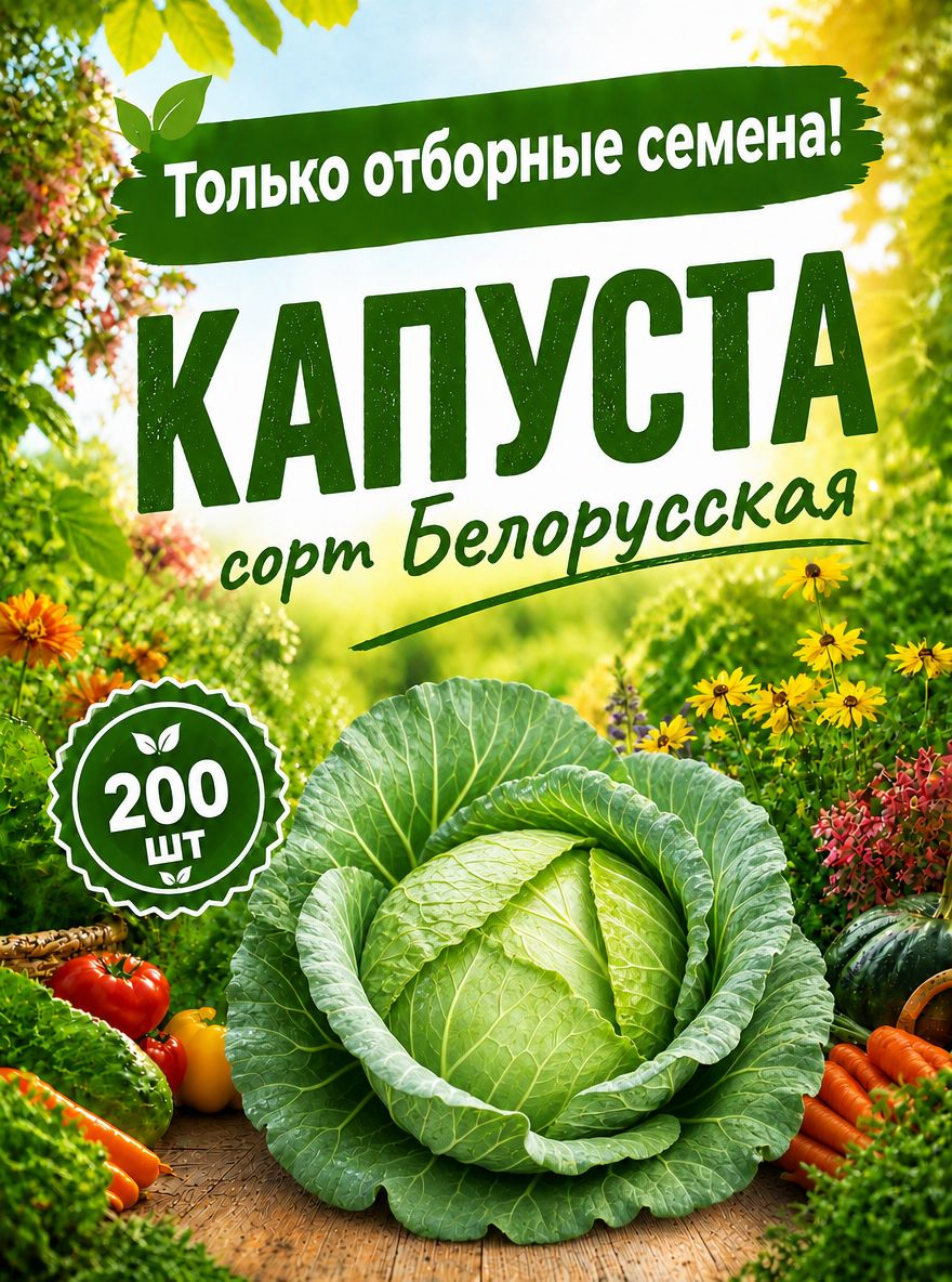 Семена капусты белокочанной Белорусская 455 - среднепоздний сорт, плотные кочаны, лежкий, для квашения и зимнего хранения