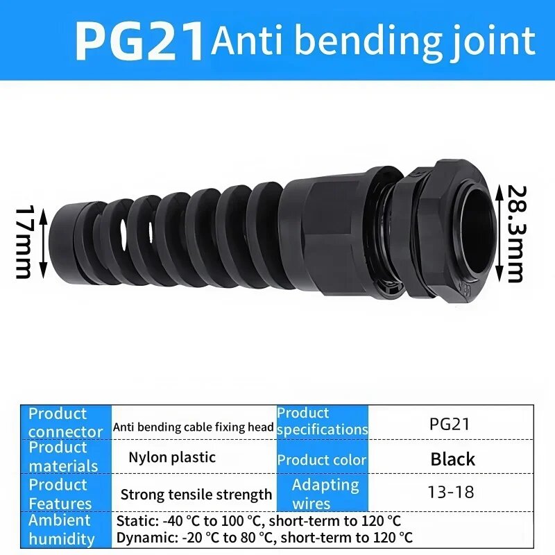 Водонепроницаемые кабельные вводы PG11 PG13.5 PG16 PG19 PG21 PG21-Black-5pcs