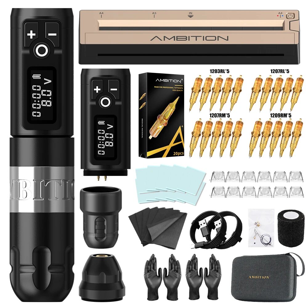 Набор для тату Ambition Soldier Wireless Tattoo Gun с принтером G1 и 20 Soldier Silver 2 G1