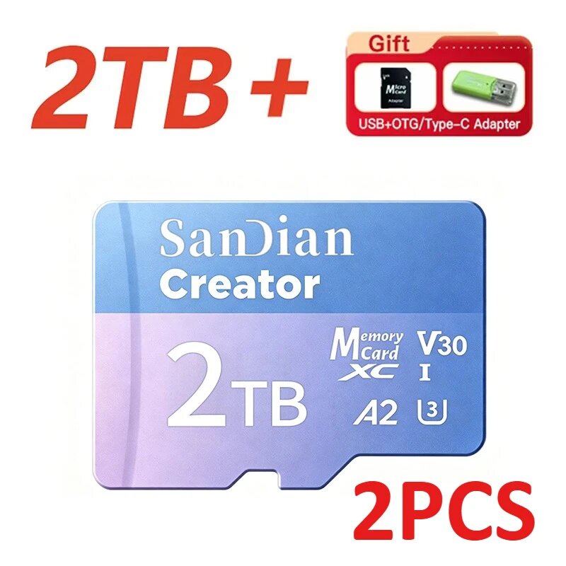 Карта памяти Micro SDXC 2026 32/64/128/256/512 ГБ/1 ТБ 2TB 2PCS