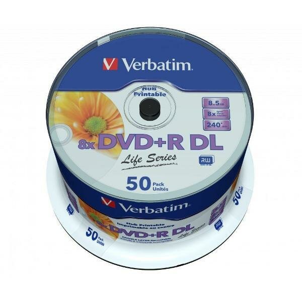 Диск DVD+R Verbatim DL 8.5 ГБ 8X Life Printable, 50 шт. шпиндель
