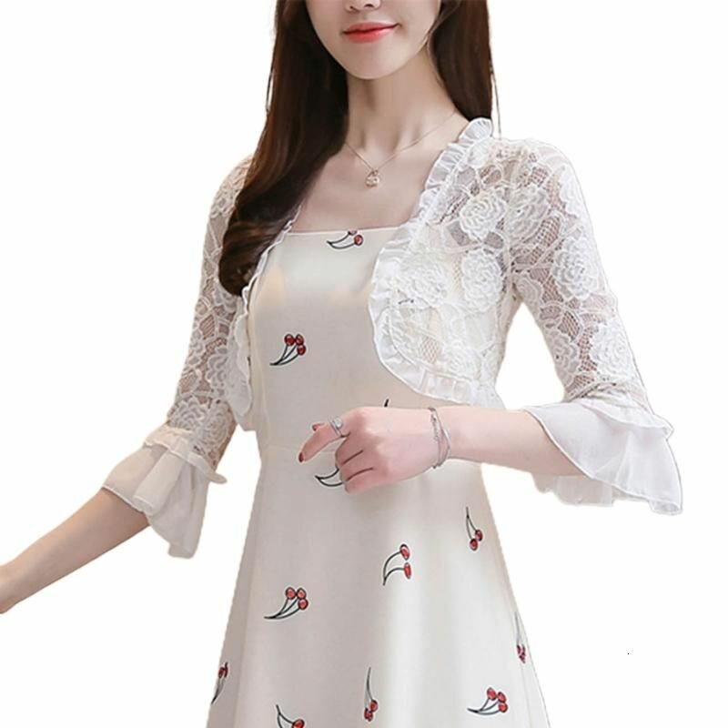 Женский летний короткий топ с кружевом, Белый - M