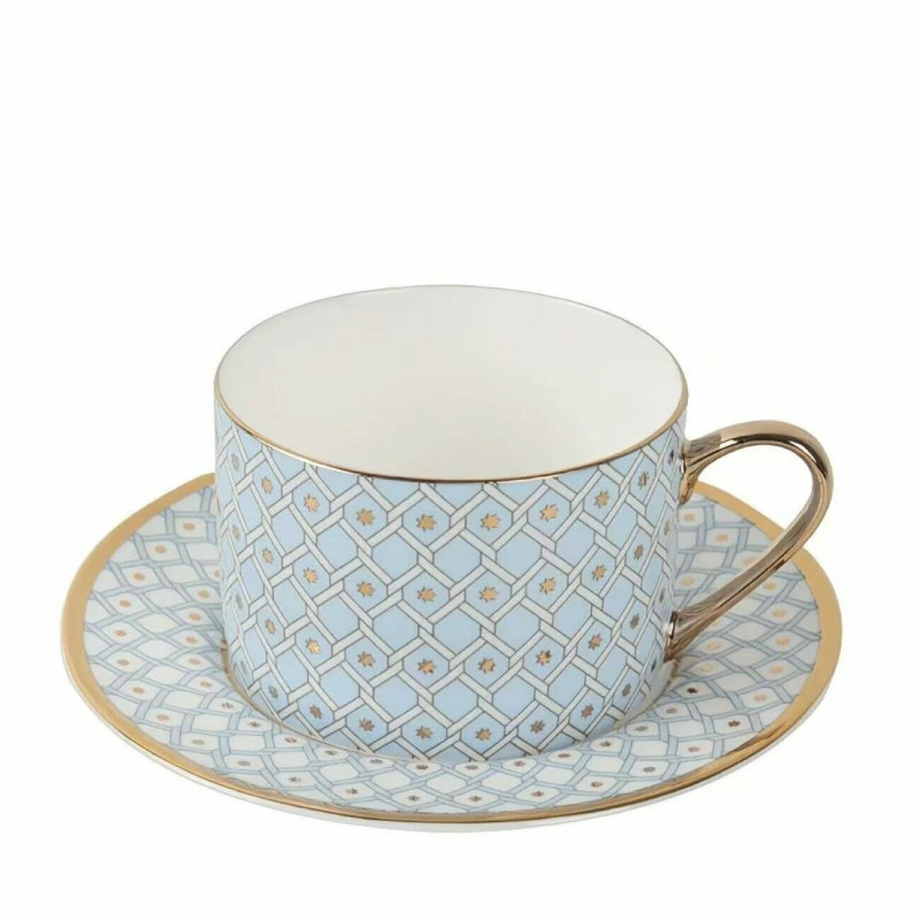 Чайный набор с чашкой и блюдцем ручной росписи в стиле Кобальтовая сетка для элегантного чаепития