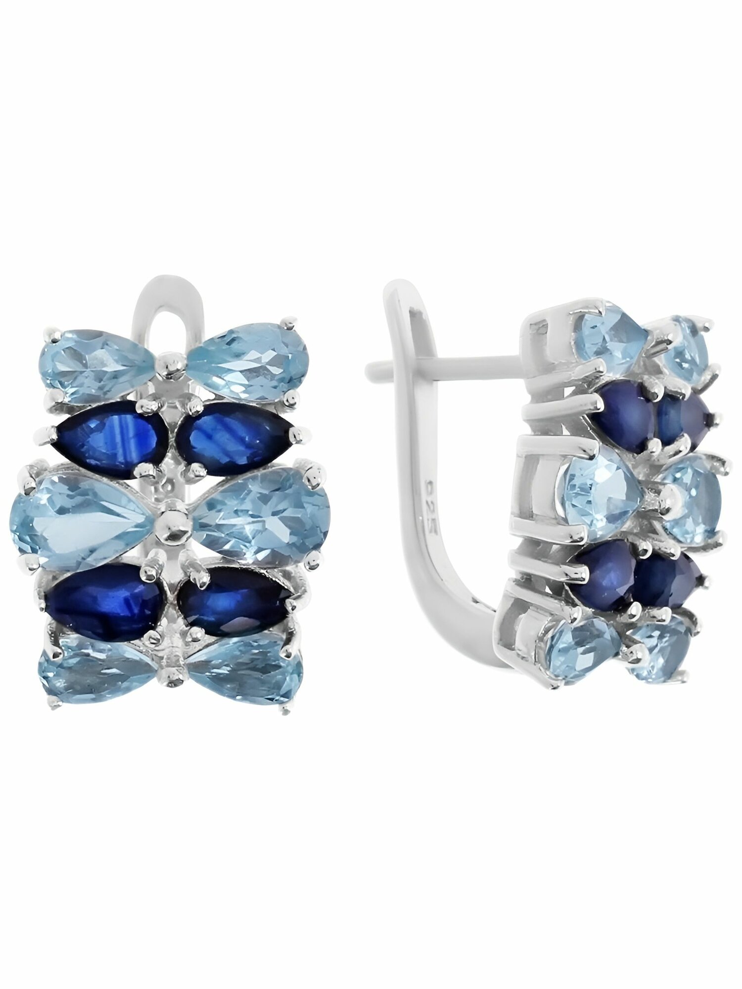 Серьги, серебро, 925 проба, родирование, сапфир, топаз, фианит