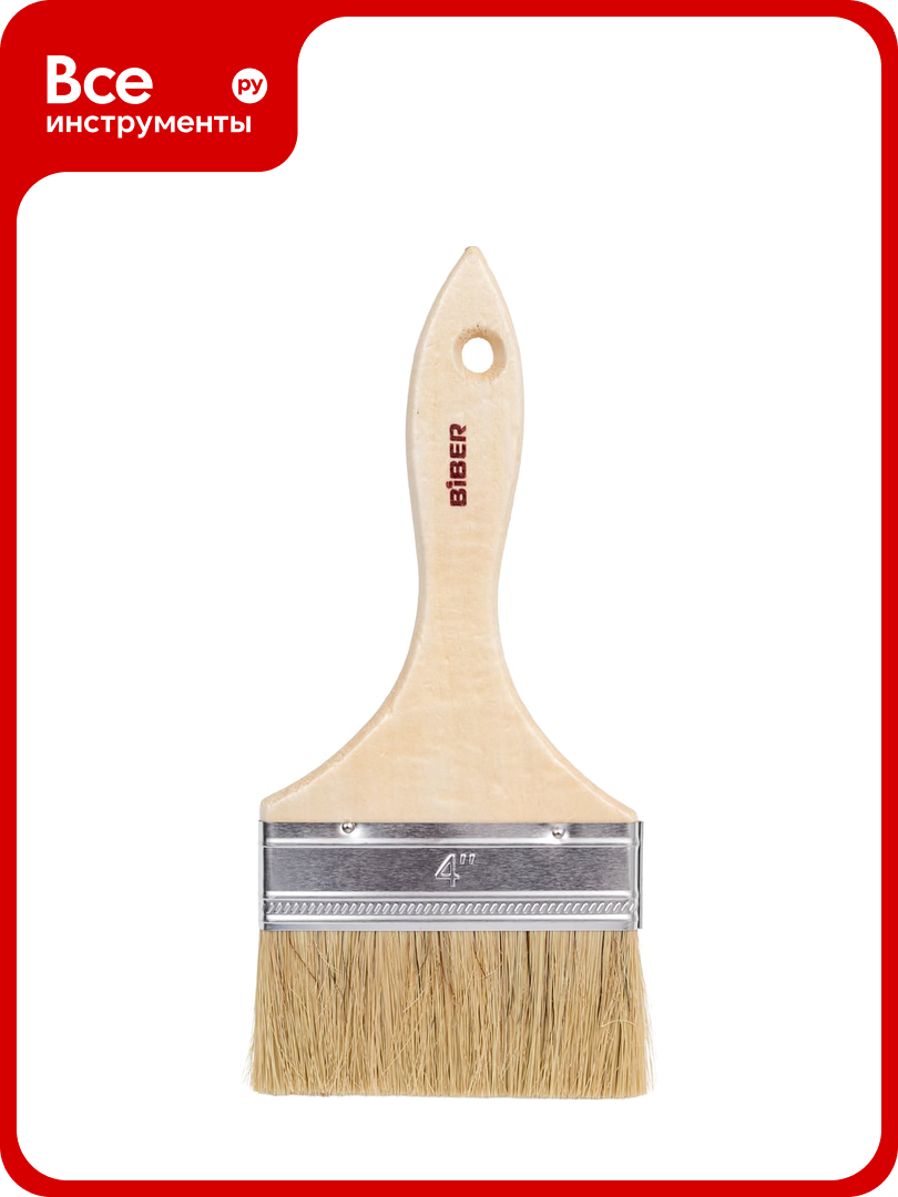 Кисть флейцевая BIBER бибер 31006 натуральная щетина, деревянная рукоятка ЭКО100мм (12/240) тов-223165
