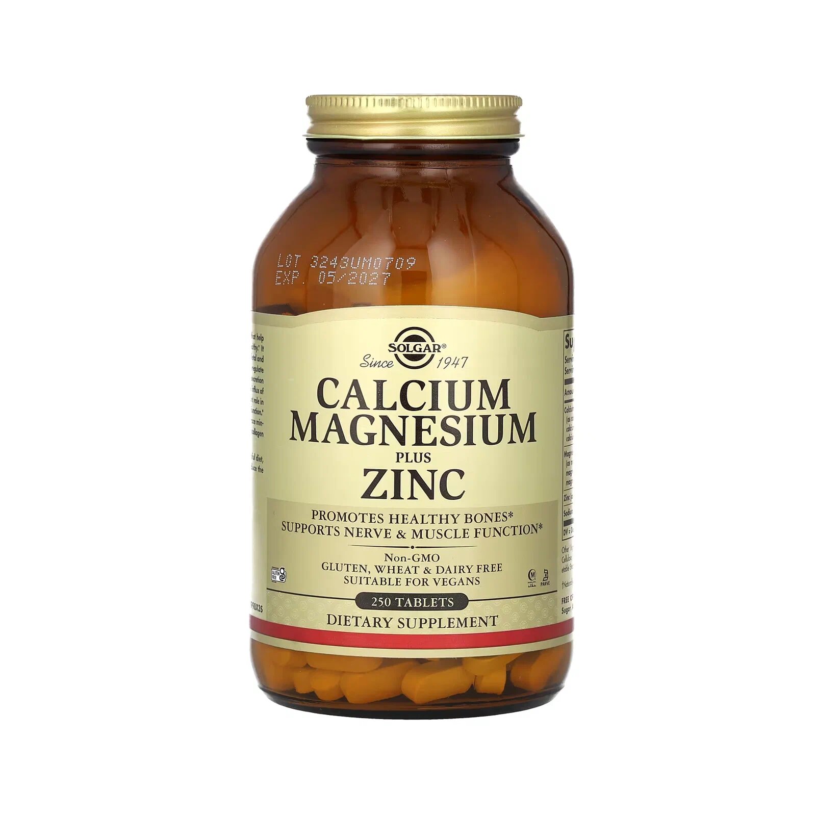 Кальций, Магний, Цинк, Solgar, Calcium Magnesium Zinc, в таблетках, 250 шт.