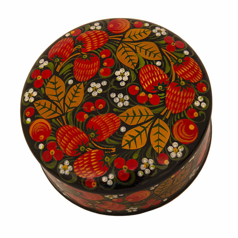 Деревянная круглая шкатулка с крышкой Хохлома Хохломская гирлянда 13 х 7 см