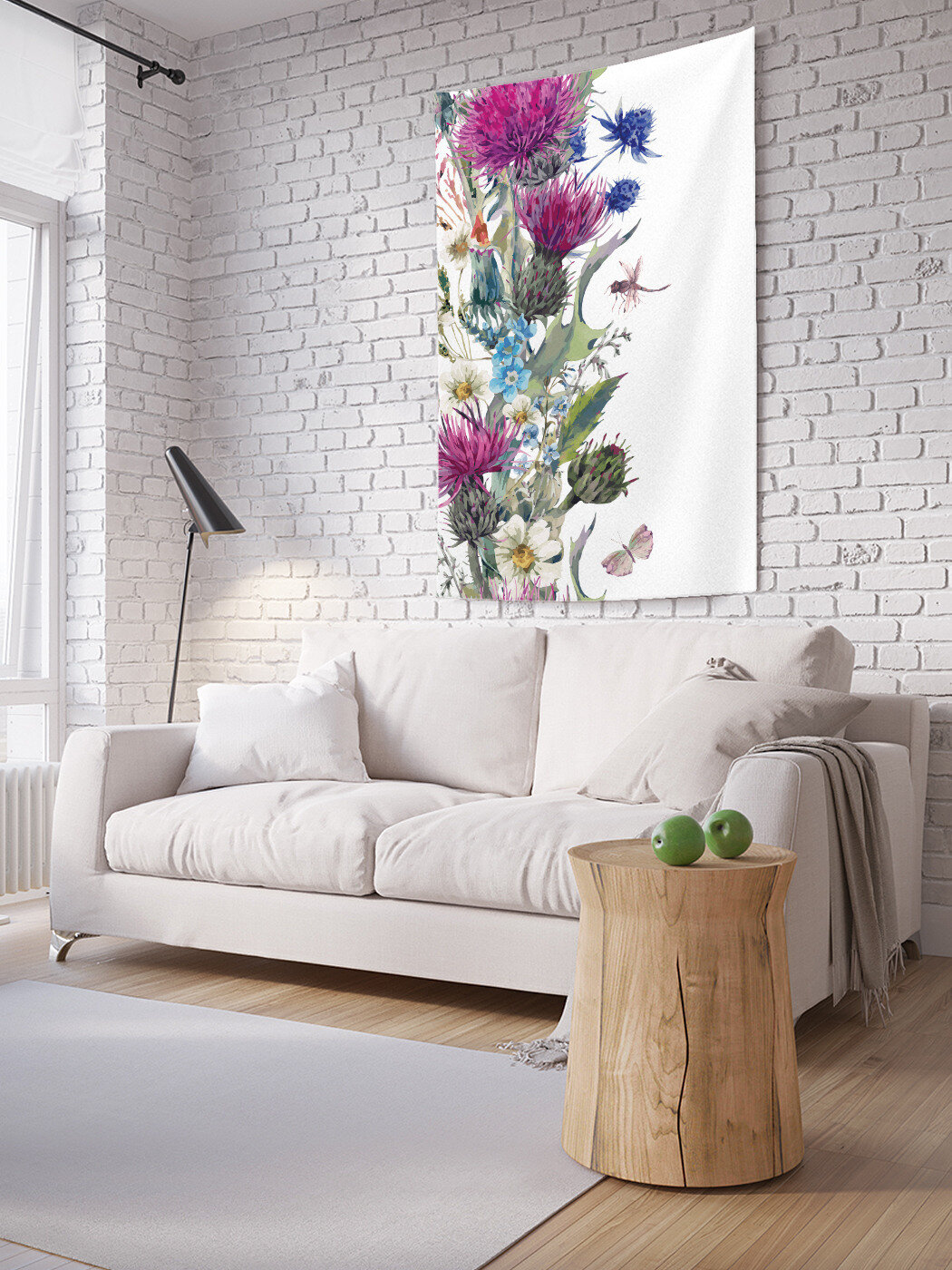 Вертикальное фотопанно на стену JoyArty "Акварельный чертополох", из ткани, 100х150 см