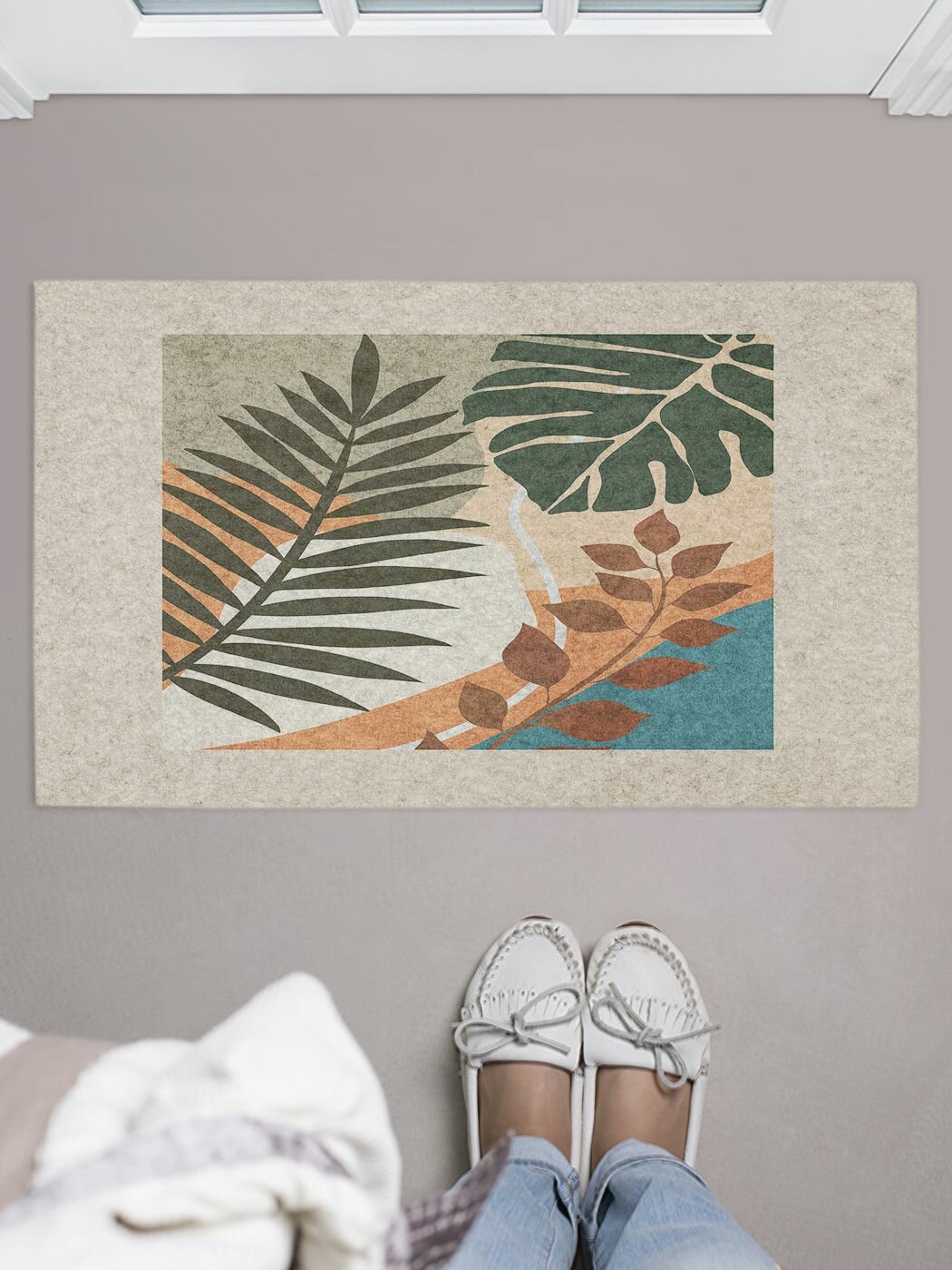 Коврик придверный в прихожую с принтом "Листья пальмы" 45 на 75 см , JoyArty