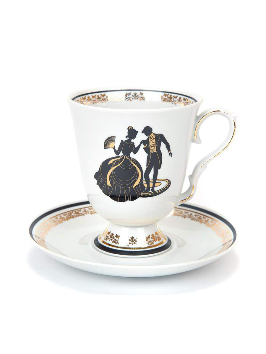 Бокал для чая, кофе с блюдцем, фарфор, объем 600 мл. Дулево ф. Классическая "Силуэты"
