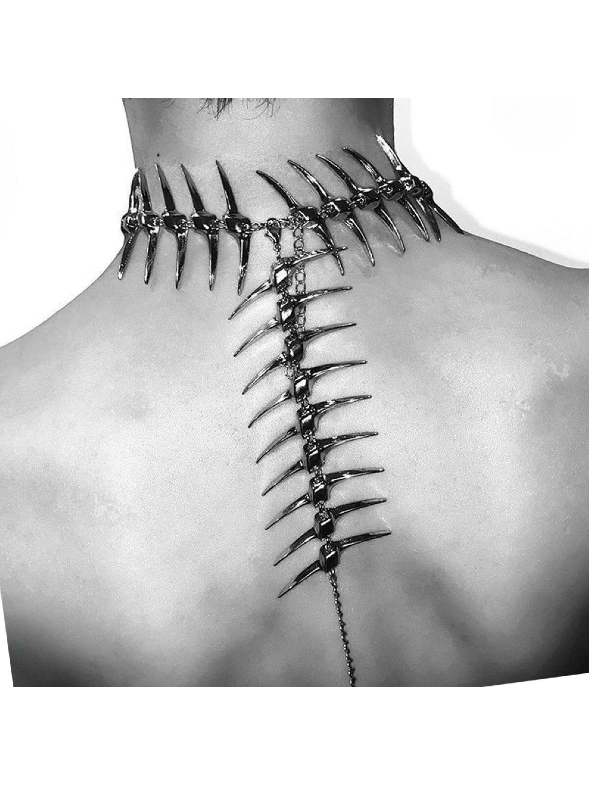 Сюрреалистический футуристический серебряный шипастый рог рыбья кость красивое ожерелье с подвеской на спине