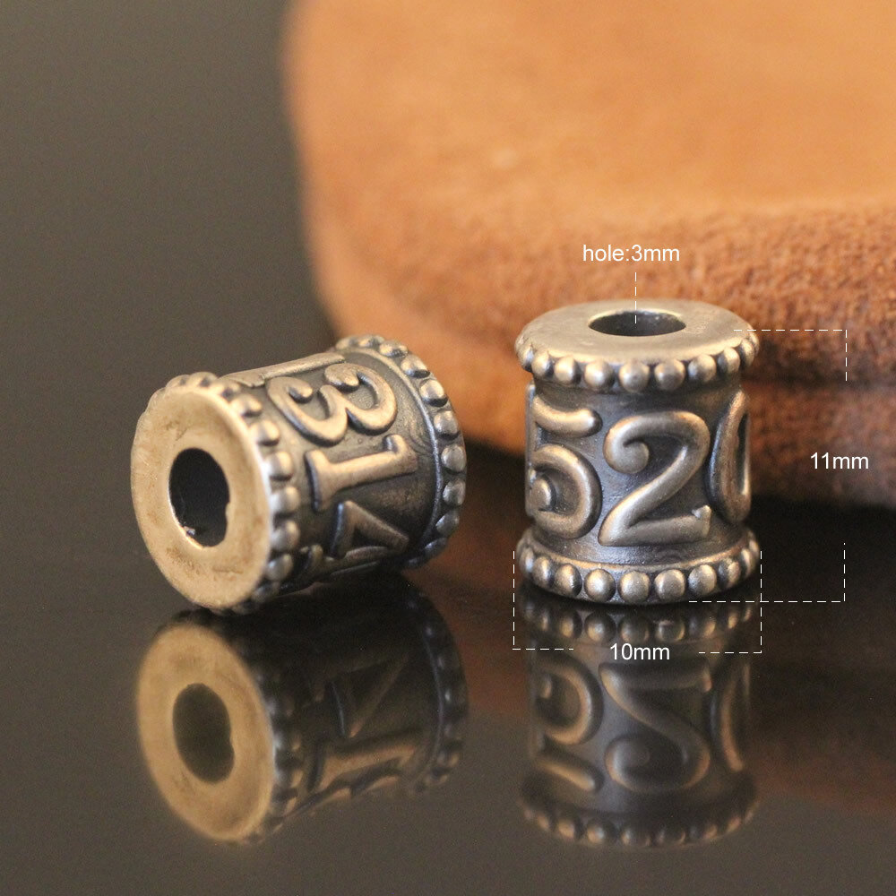 Аксессуары из чистого серебра, бусина-барабан с шестизначным мантрой, винтажная 3D твердая серебряная бусина 520, китайский узел, DIY аксессуары, разделительная бусина