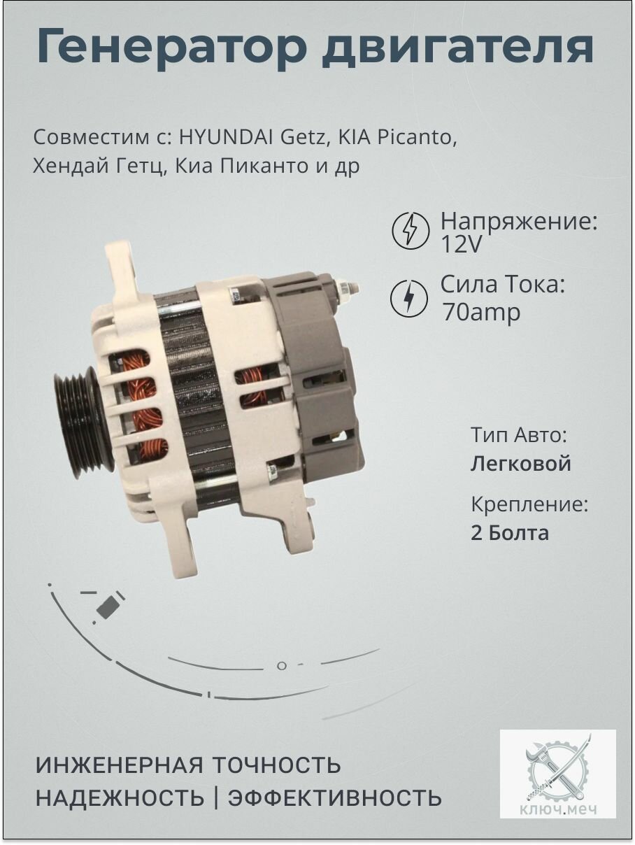 Генератор HYUNDAI Getz, KIA Picanto, Хендай Гетц, Киа Пиканто