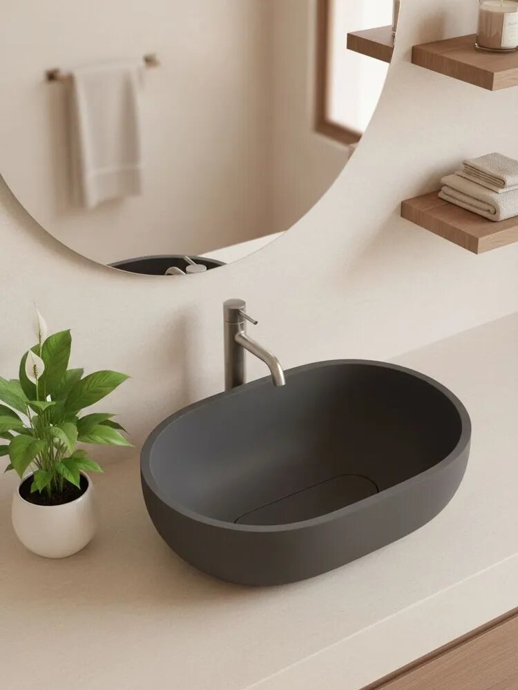 Раковина для ванной накладная Uperwood Arizona овальная, бетон, цвет графит