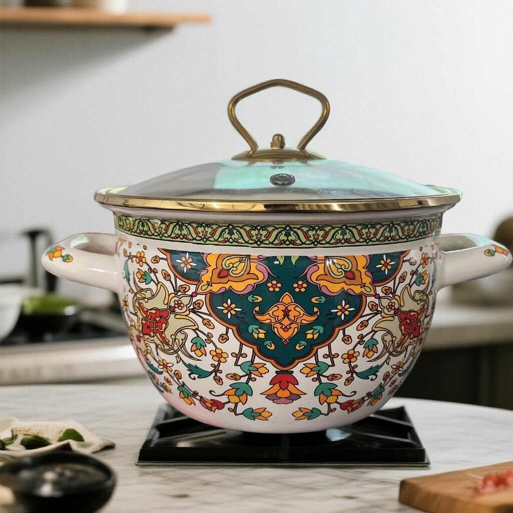Эмалированная утолщенная кастрюля Lu Hong для домашнего использования, с двумя ручками, подходит для газовых и индукционных плит, небольшая суповая кастрюля, кастрюля для тушения.