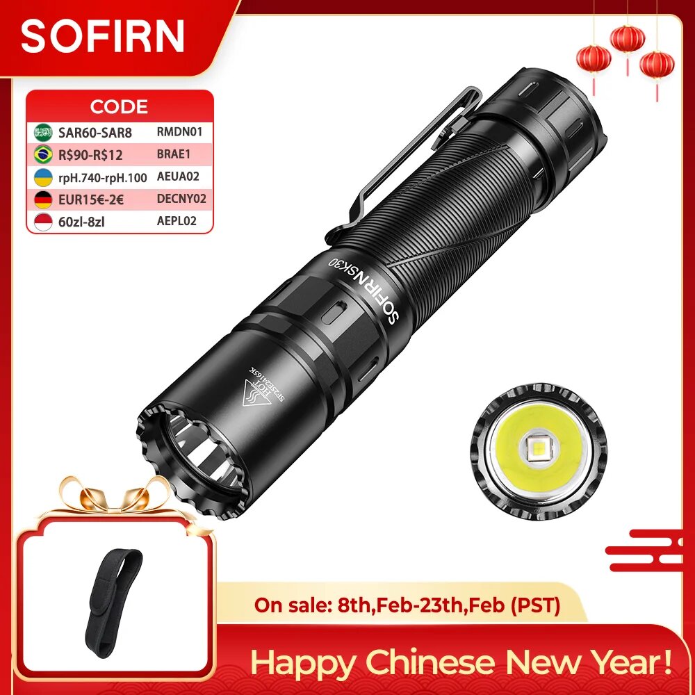 SOFIRN SK30 2800 лм Тактический фонарик 392 м SFT70 6500K Светодиодный фонарь 21700 USB C Перезаряжаемая лампа с двойным переключателем IPX8
