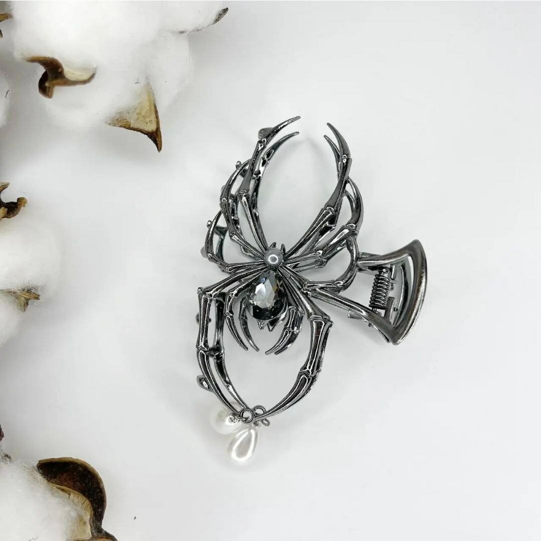 Краб для волос Паук -темно-серебряный/ Заколка / Крабик женский металлический большой/ Украшение для волос