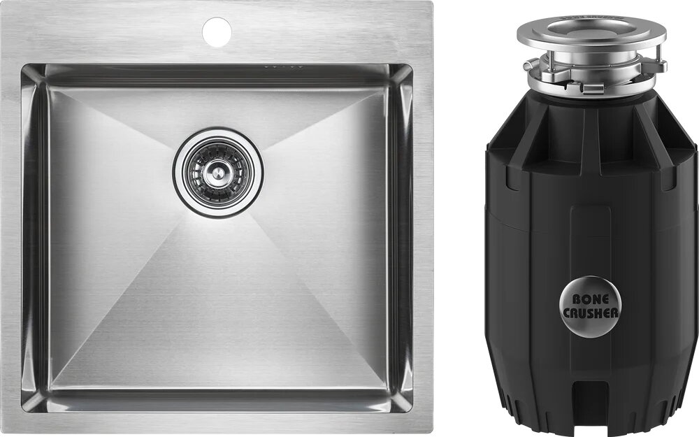 Комплект Мойка Paulmark Kroner PM215151-BS, брашированная нержавеющая сталь / Измельчитель Bone Crusher BC 910-AS