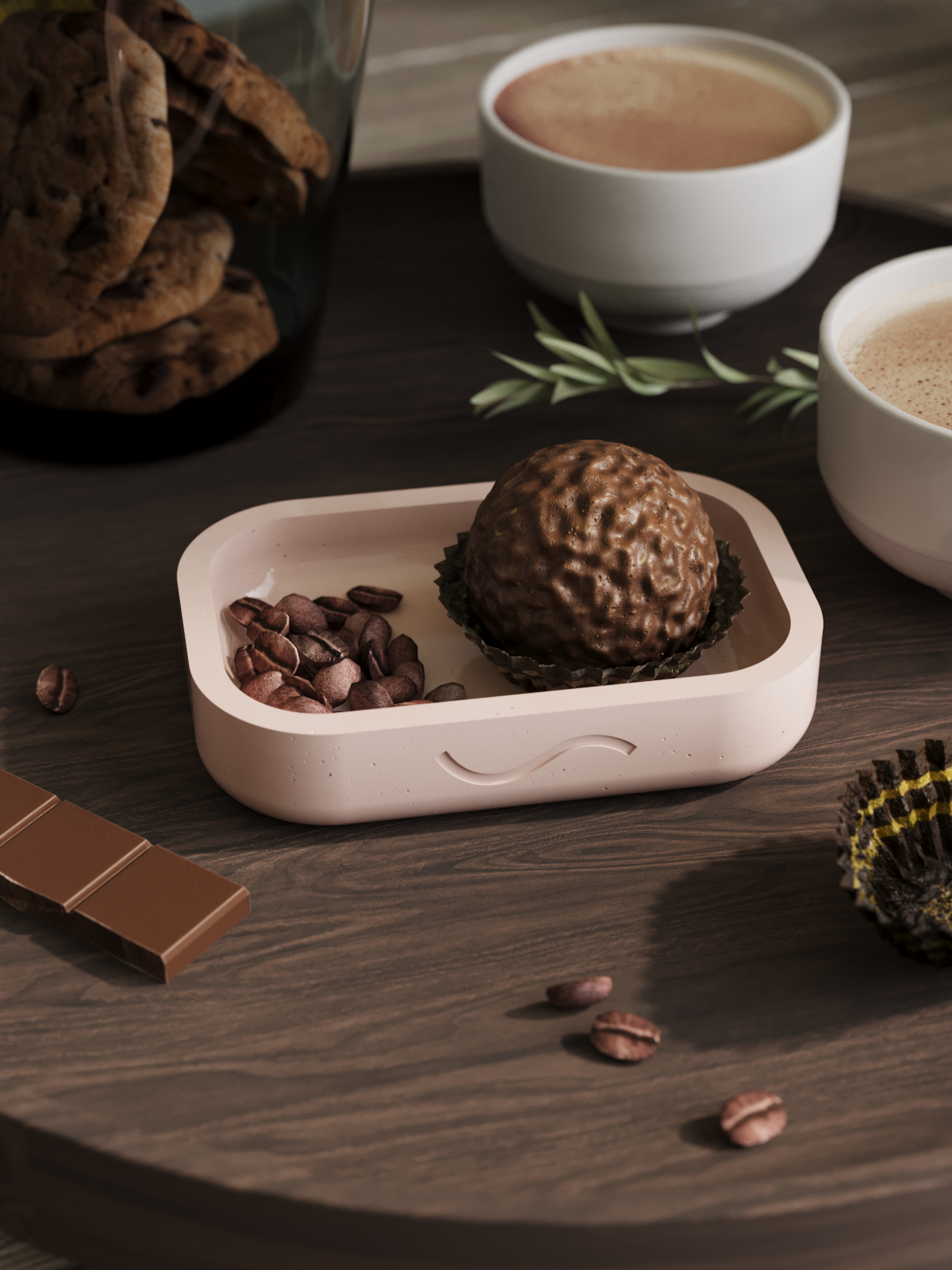 Декоративный маленький поднос для кухни Aura XS, 13x8 см, бетон, розовый глянцевый