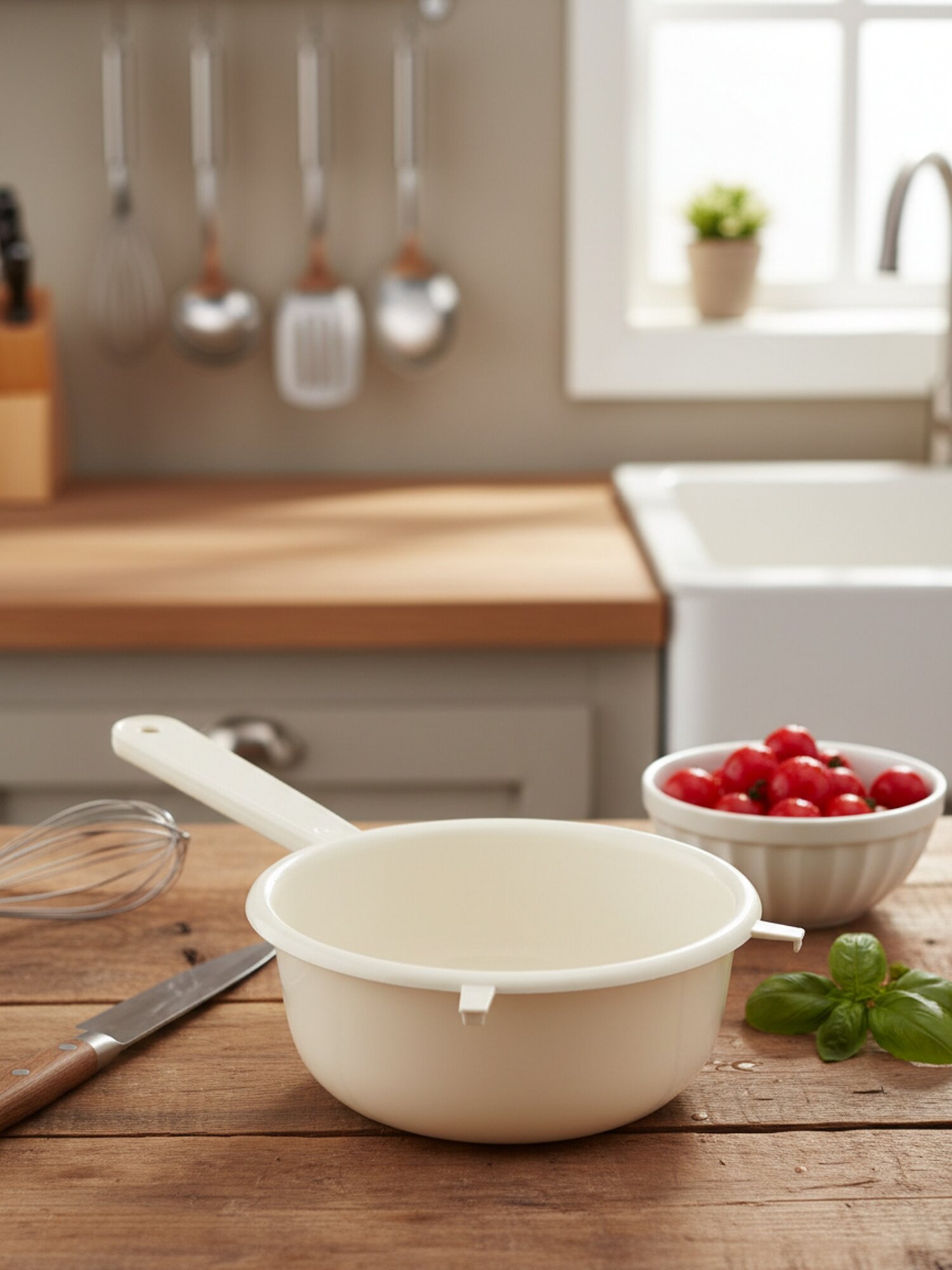 Дуршлаг пластиковый Idea М1130, 20 см, с ручкой, белый ротанг, для кухни, Россия