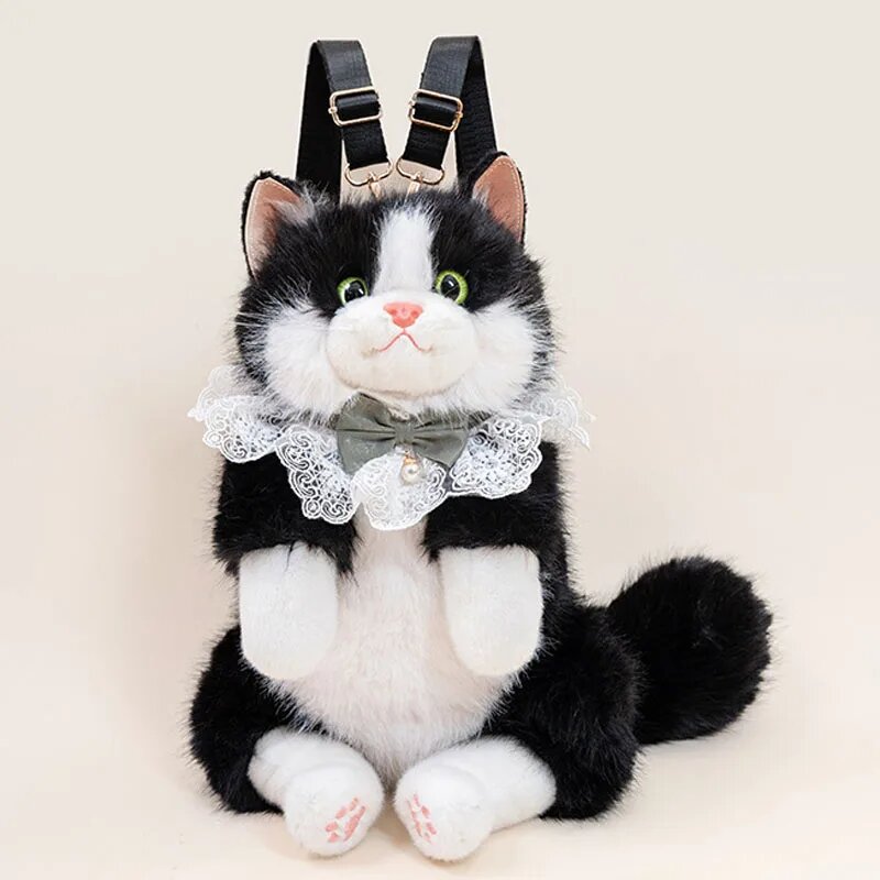 Рюкзак-игрушка кот, черный, плюшевый, для девочек