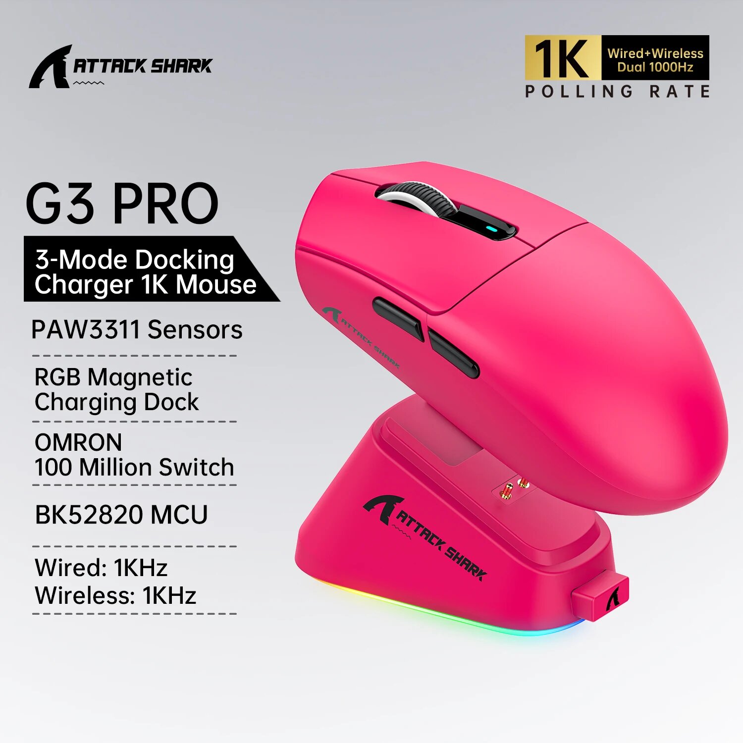 Беспроводная игровая мышь Attack Shark G3PRO 25000 DPI G3PRO Red