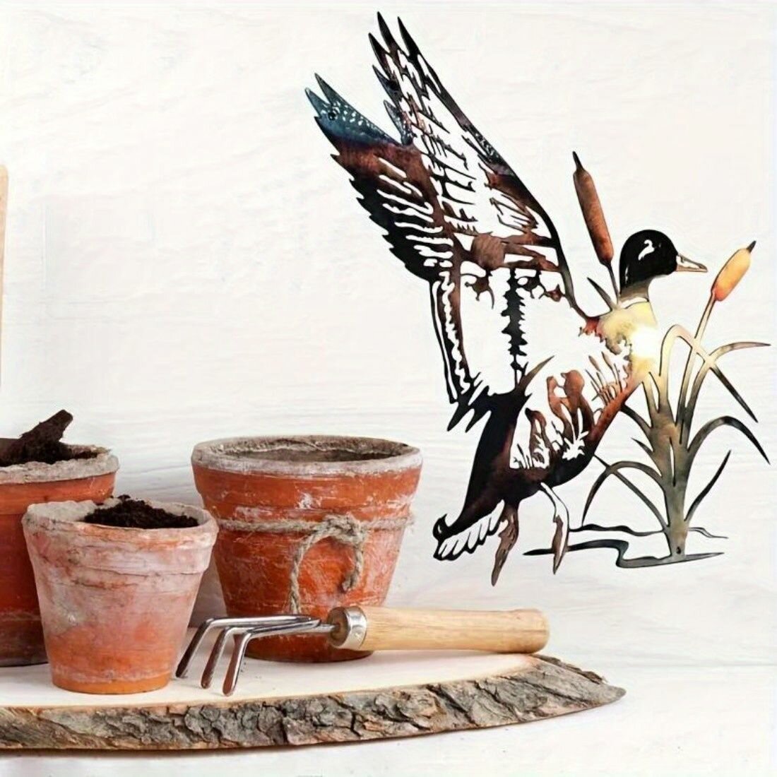 Скульптура утки из кованого железа с основанием рябь воды настенное искусство для загородного дома