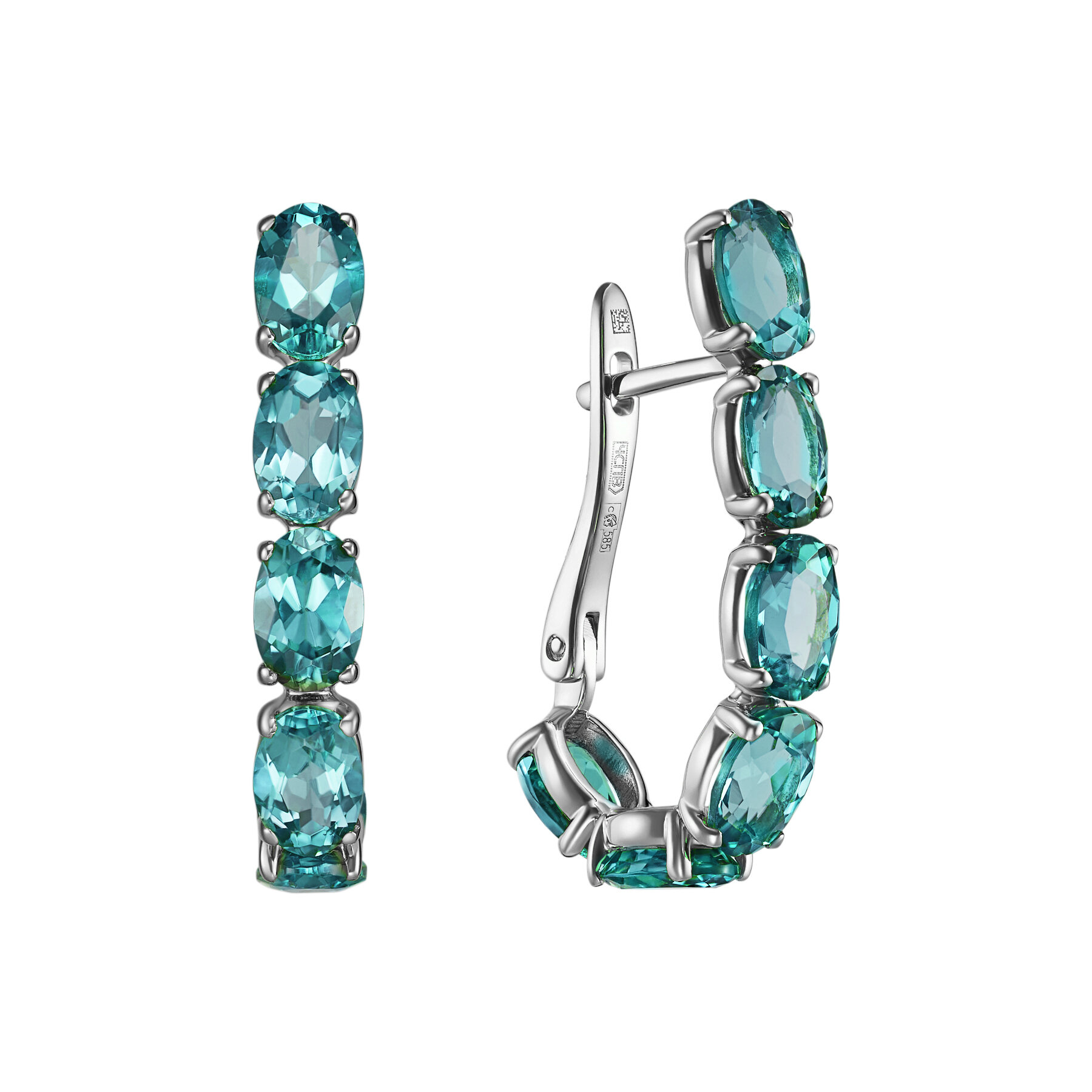 Серьги, белое золото, 585 проба, топаз