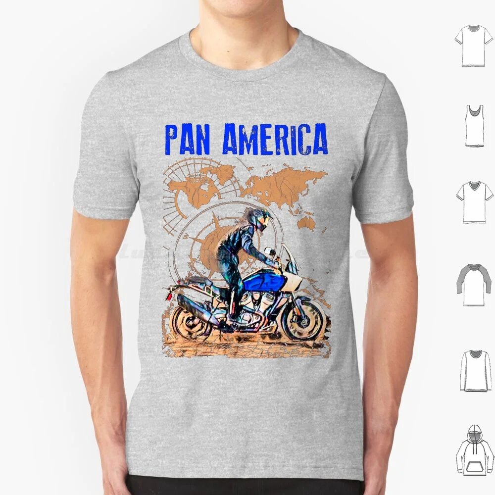 Футболка Pan America мотоцикл, темно-синий, M-Tee-Gray