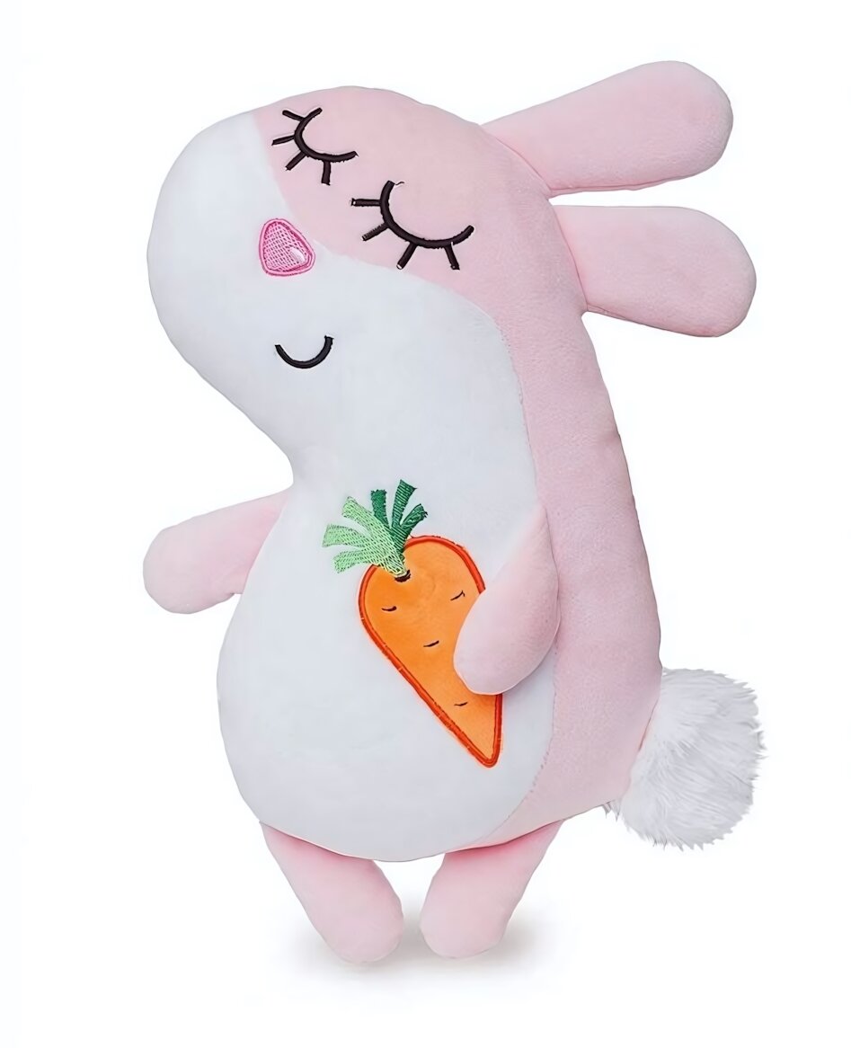 Мягкая игрушка зайчик 34 см, розово-белый, выполнена из велюра, для игры и декора